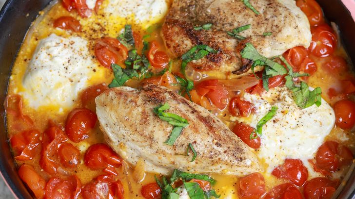 Chicken Burrata Skillet Dinner with Braised Tomatoes | Homemade Food Junkie